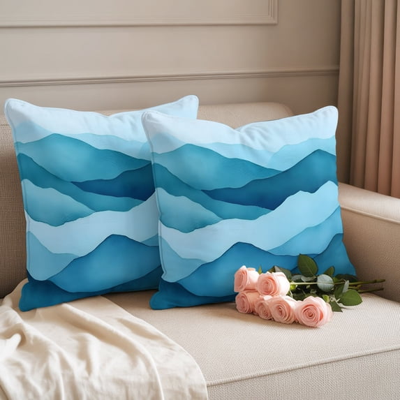 Abstract Blue Outdoor Pillow Covers 24"x24" Set of 2 Waterproof Throw ...
