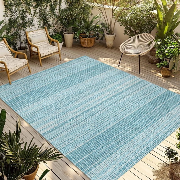 Abstract Blue Outdoor Rug, Rustic Farmhouse Minimalist Blue Teal ...