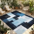 Abstract Blue Outdoor Rug, White Black Color Block Geometric Oil ...