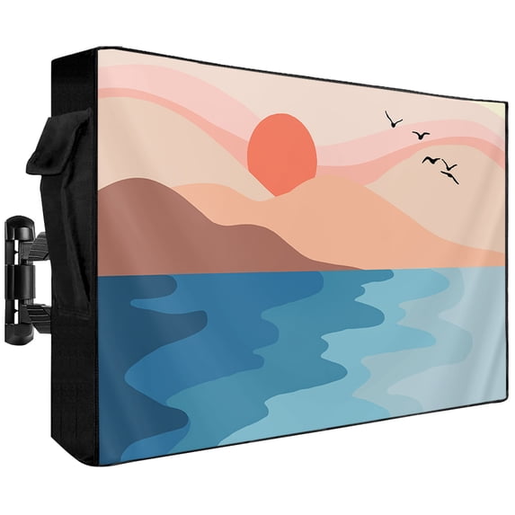 Abstract Blue Outdoor TV Cover 40 to 43 inch Ocean Pink Mountain Sun at ...