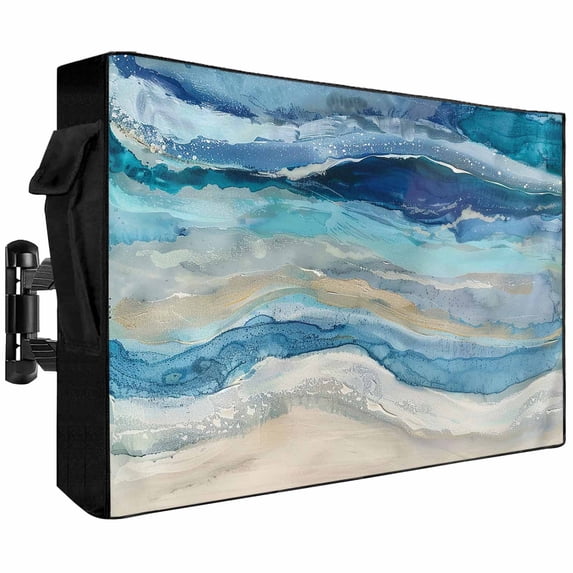 Abstract Blue Outdoor TV Cover 52 to 55 inch Gradient Beach Ocean Wave ...