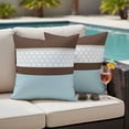 Abstract Blue Outdoor Throw Pillow Covers Set of 2, Brown Stripes ...