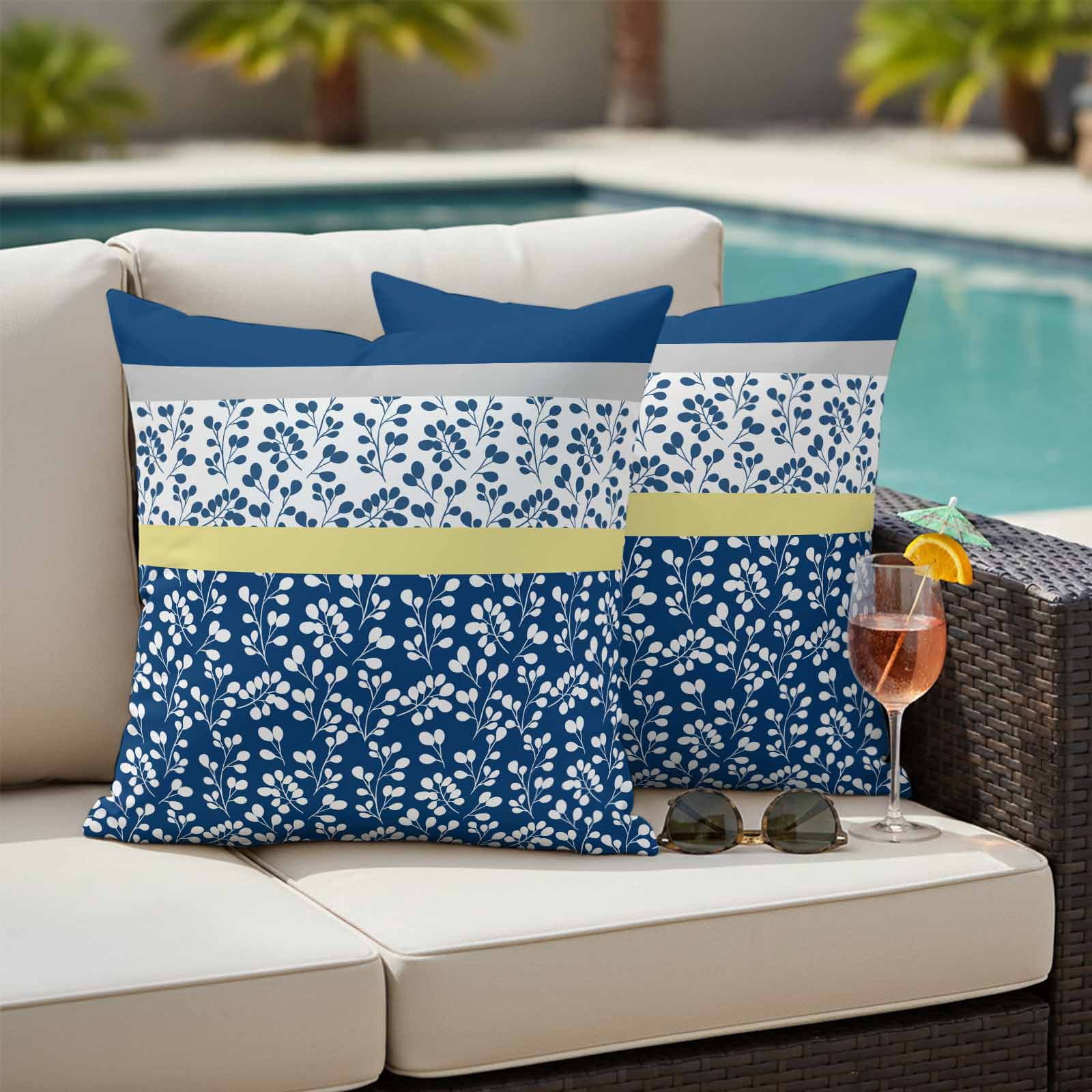 Abstract Blue Outdoor Waterproof Throw Pillow Covers Set of 2, 24"x24 ...