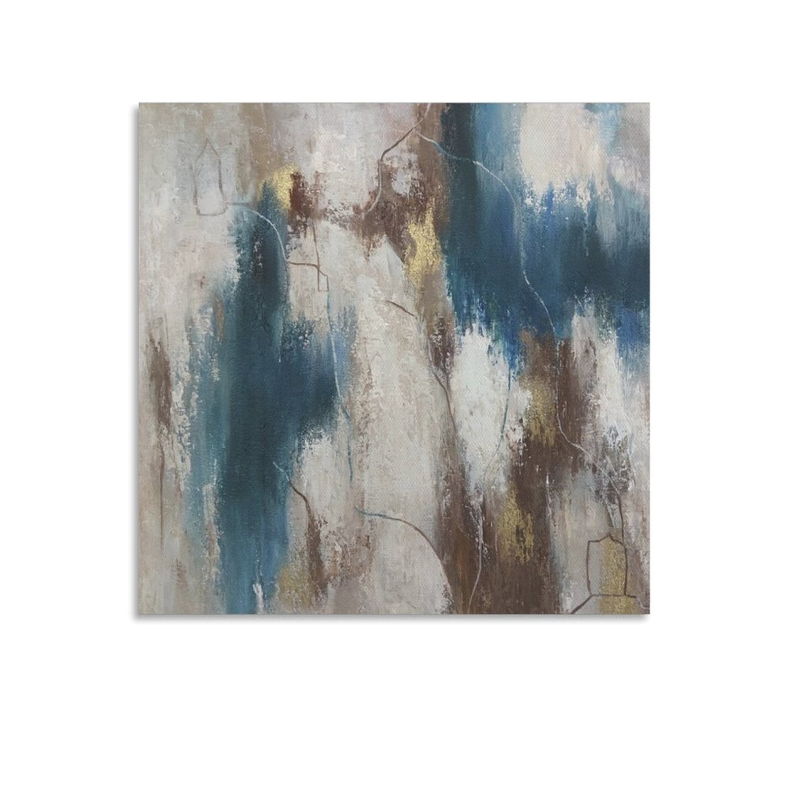 Abstract Blue Painting Marble Artwork Pour Painting on Canvas Gold Leaf ...