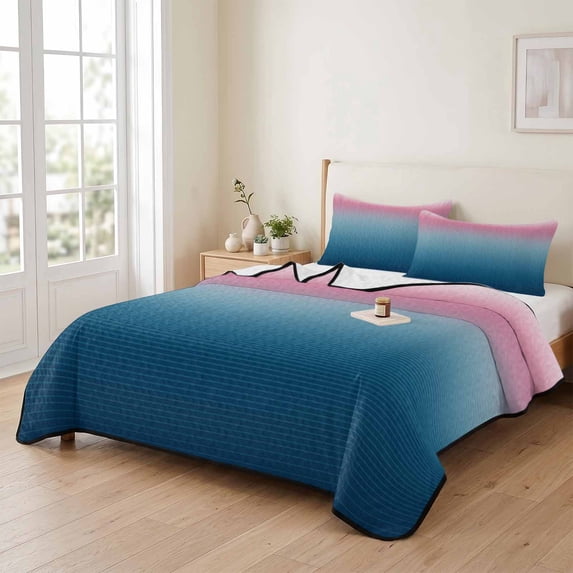 Abstract Blue and Pink Ombre 3 Pieces Quilt Set,1 Quilt with 2 Shams ...