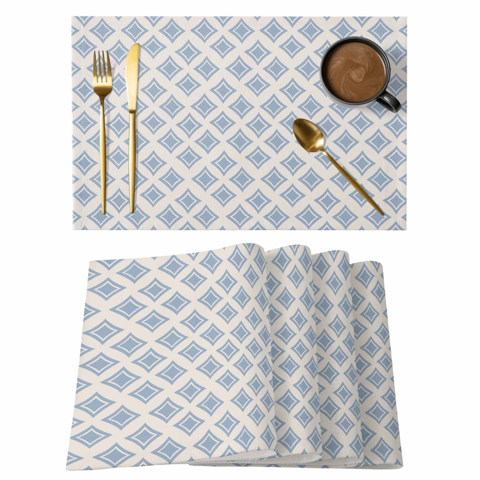 Abstract Blue Placemats Set of 2, Cotton Linen Fabric Place Mats ...