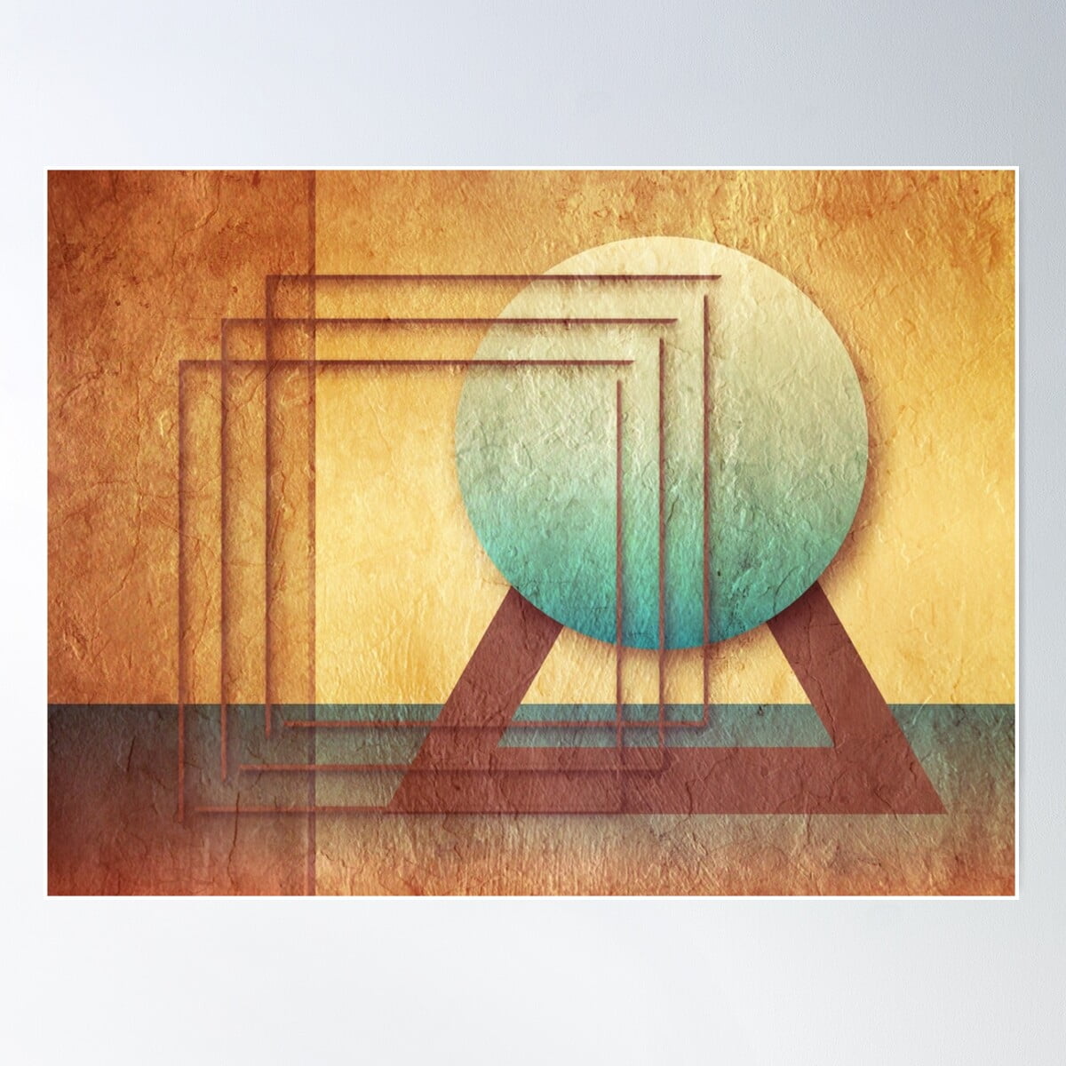 Abstract Blue Planet With Textured Rectangles Poster Wall Art, Modern ...