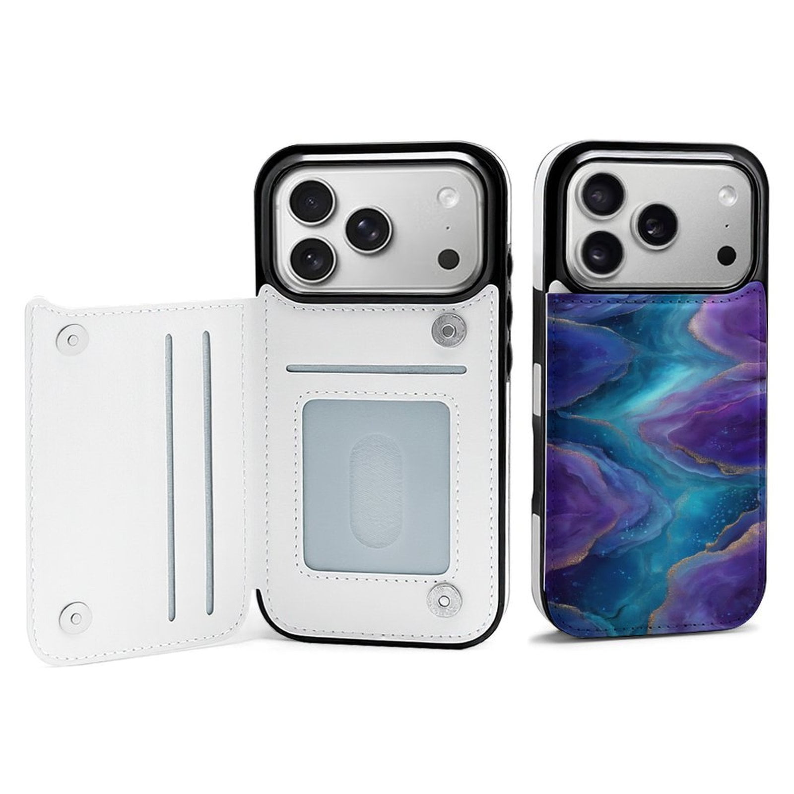 Abstract Blue Purple Marble Glitter Leather Wallet Case for iPhone 15 ...