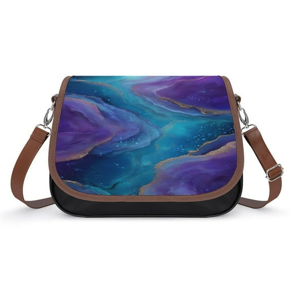 Abstract Blue Purple Marble Glitter Vintage Crossbody Bag For Women Medium Leather Hobo Bags ...