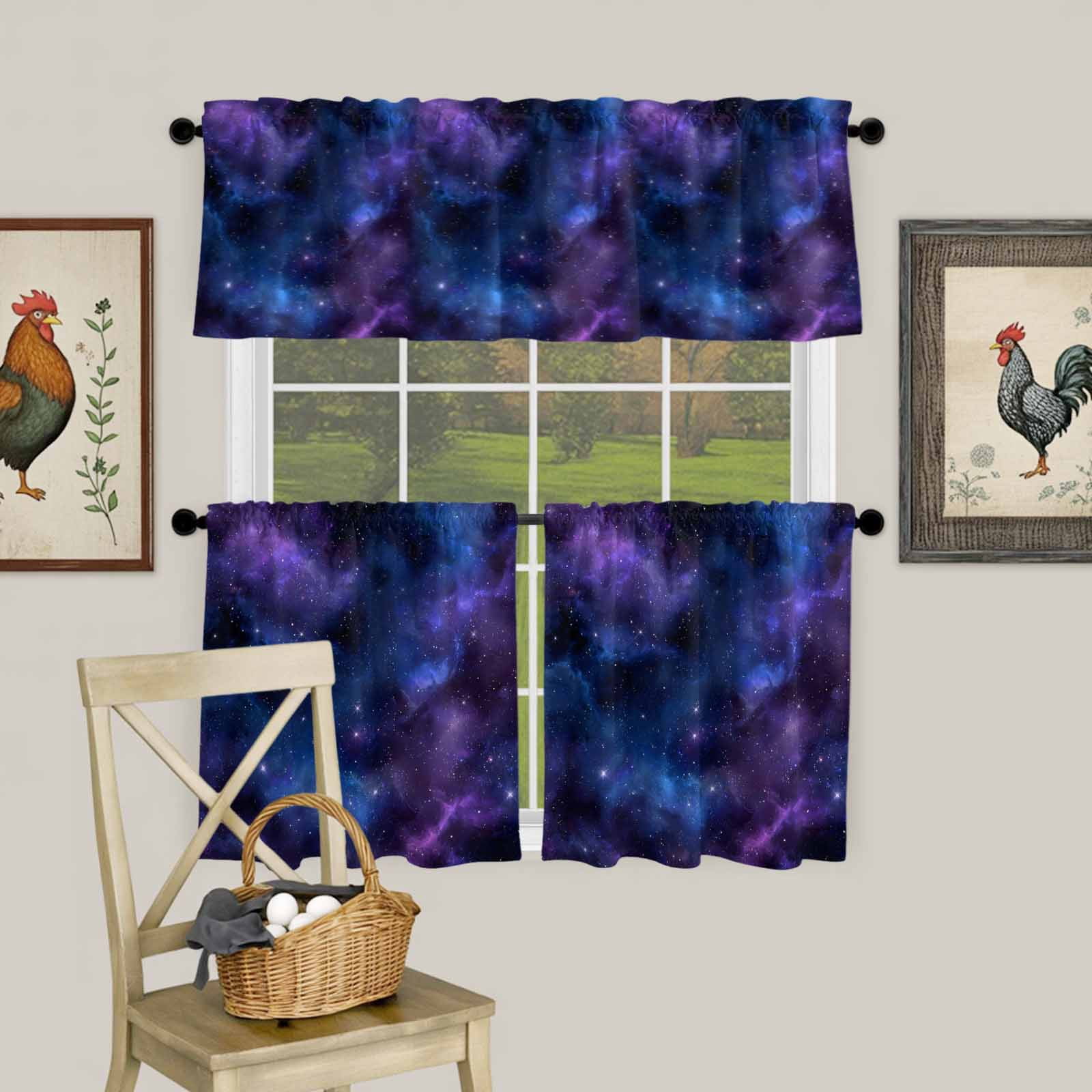 Abstract Blue Purple Starry Sky Curtain Tier and Valance Set 3 Piece ...