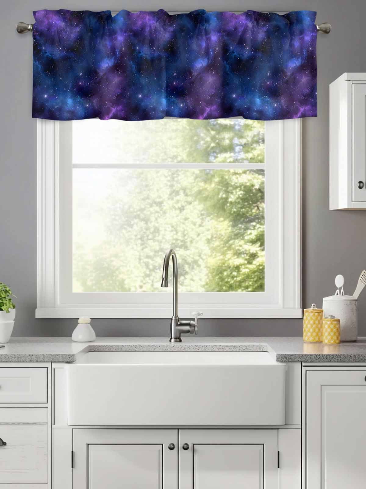 Abstract Blue Purple Starry Sky Valances for Windows,Rod Pocket Valance ...