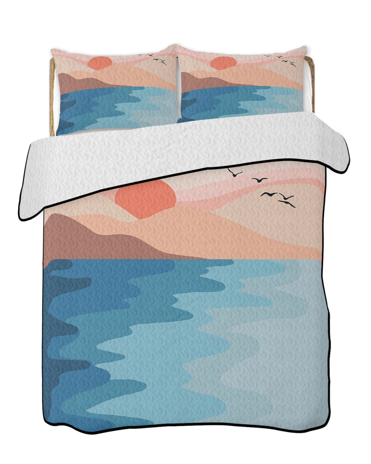 Abstract Blue Quilts Bedding Set Full Size Ocean Pink Mountain Sun at ...