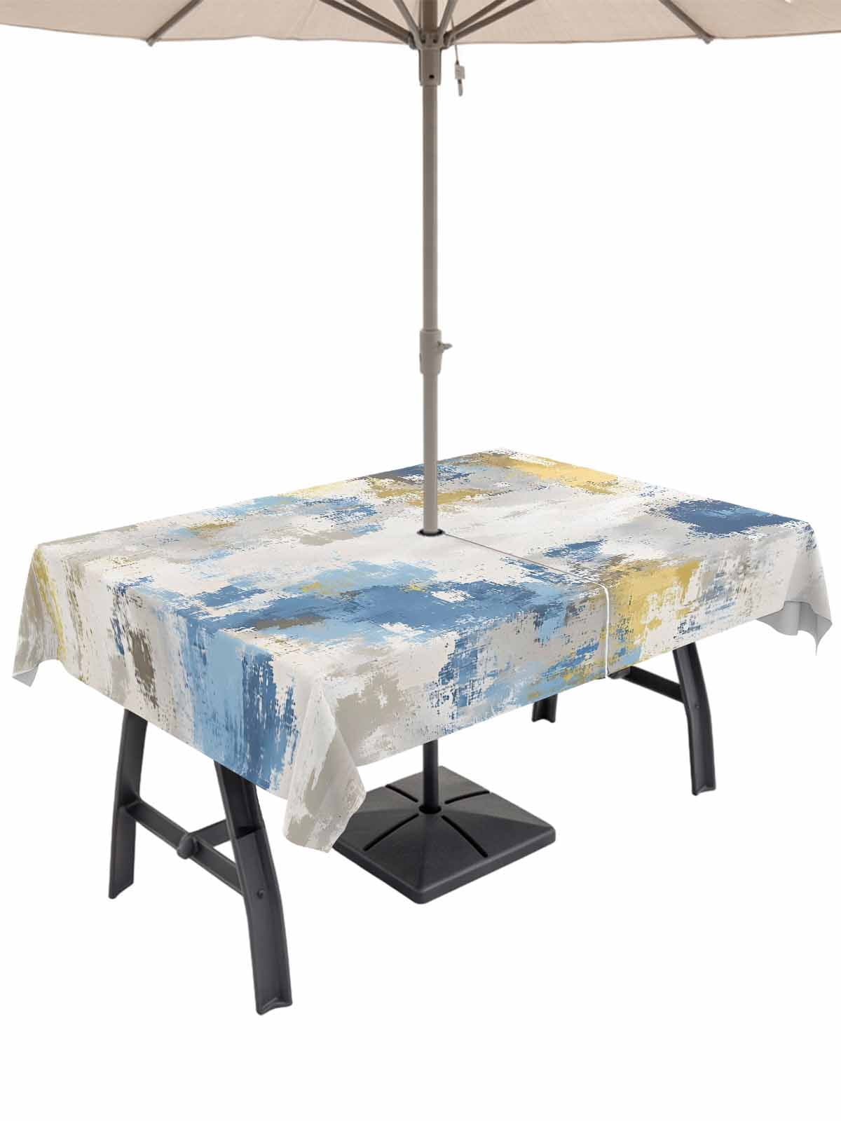 Abstract Blue Rectangle Outdoor Tablecloth with Umbrella Hole Gray ...