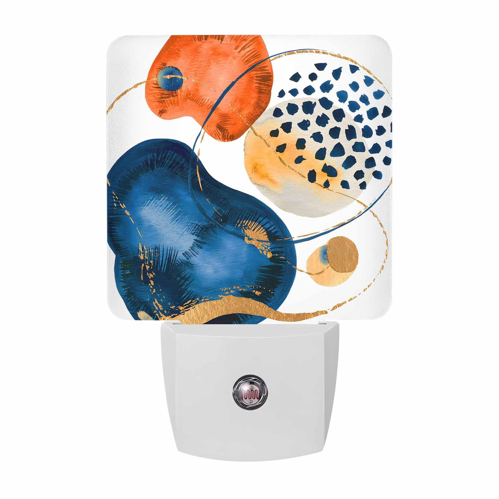 Abstract Blue Red Beige Geometric Plug-in LED Night Lights Modern Art ...