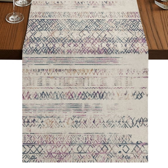 Abstract Blue Red Ethnic Burlap Cotton Table Runner 13x90 Inches Long ...