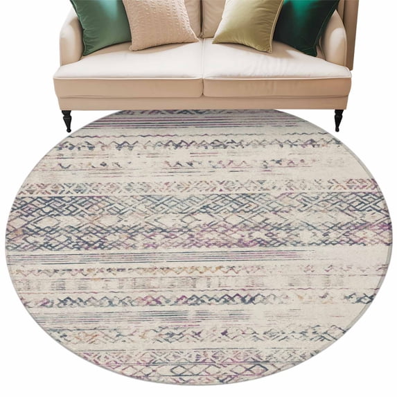 Abstract Blue Red Ethnic Round Rug 6ft Washable Circle Kitchen Rugs Non ...