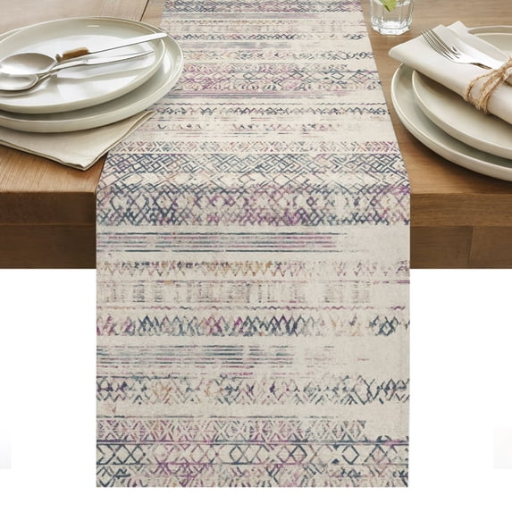 Abstract Blue Red Ethnic Table Runner Southwest Tribe Geometric Retro ...