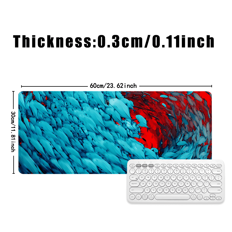 Abstract Blue Red Leaf Design Mouse Pad 31.5 x 11.82 Inches Rubber ...