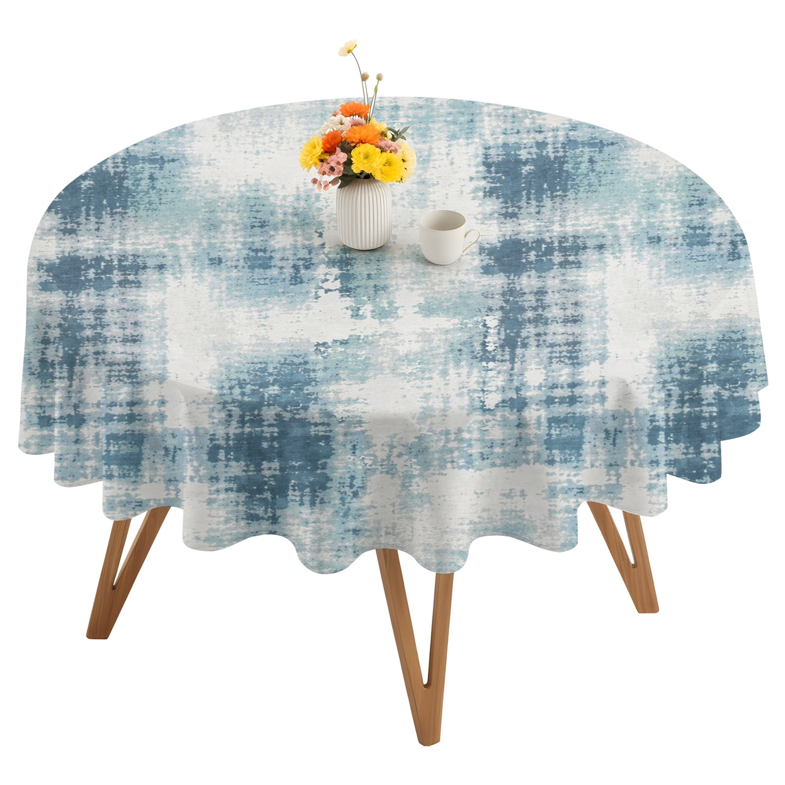 Abstract Blue Round Tablecloth 54 inches Country Vintage Farmhouse ...