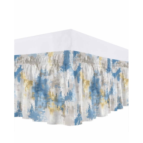 Abstract Blue Ruffle Bed Skirt California King Size Yellow Gray Mottled ...