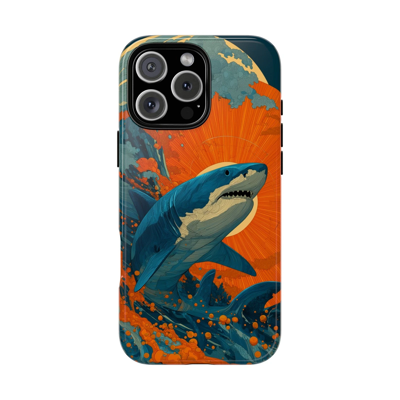 Abstract Blue Shark Orange Accent Phone Case Marine Art Design for ...