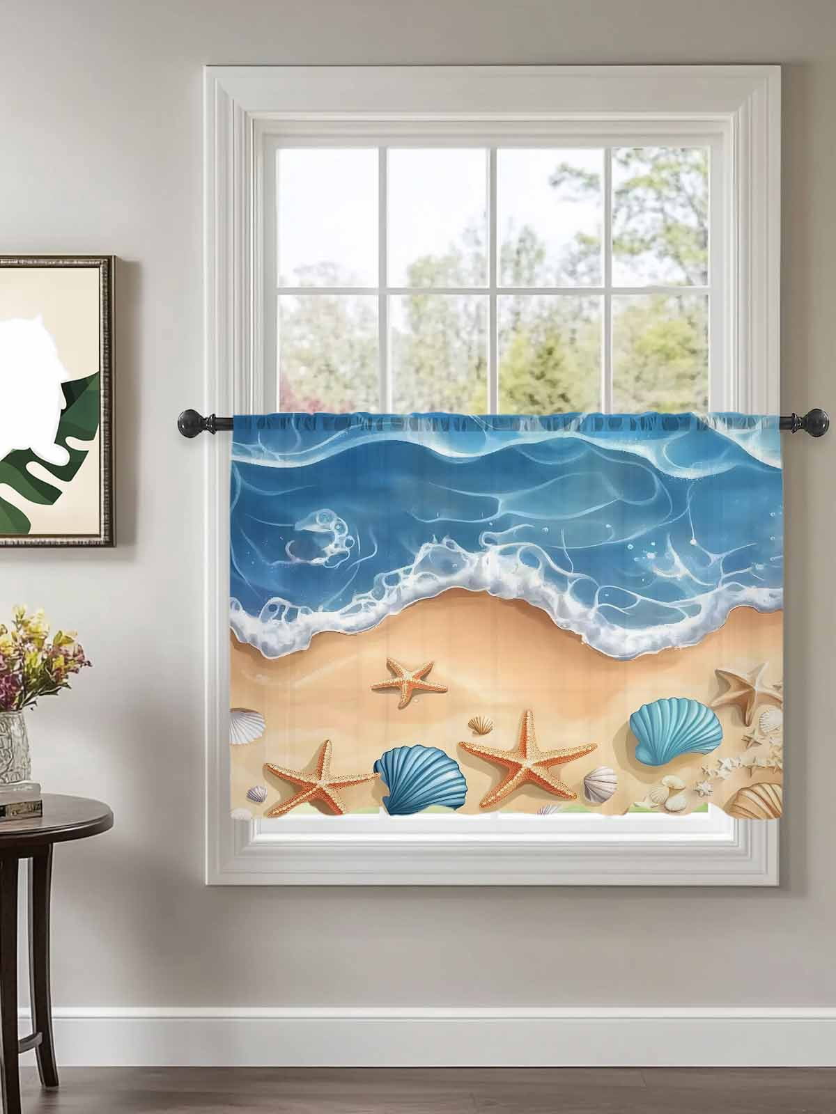 Abstract Blue Sheer Curtains 54 Inch Long 1 Panel Beach Starfish ...