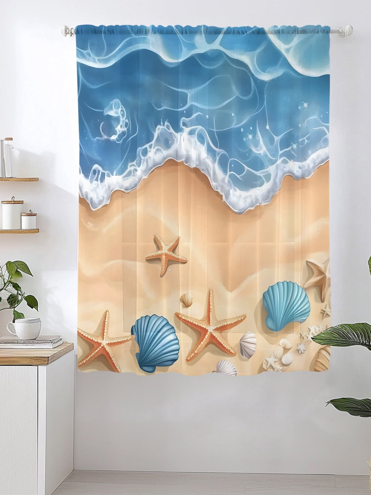 Abstract Blue Sheer Curtains 72 Inch Long 1 Panel Beach Starfish ...