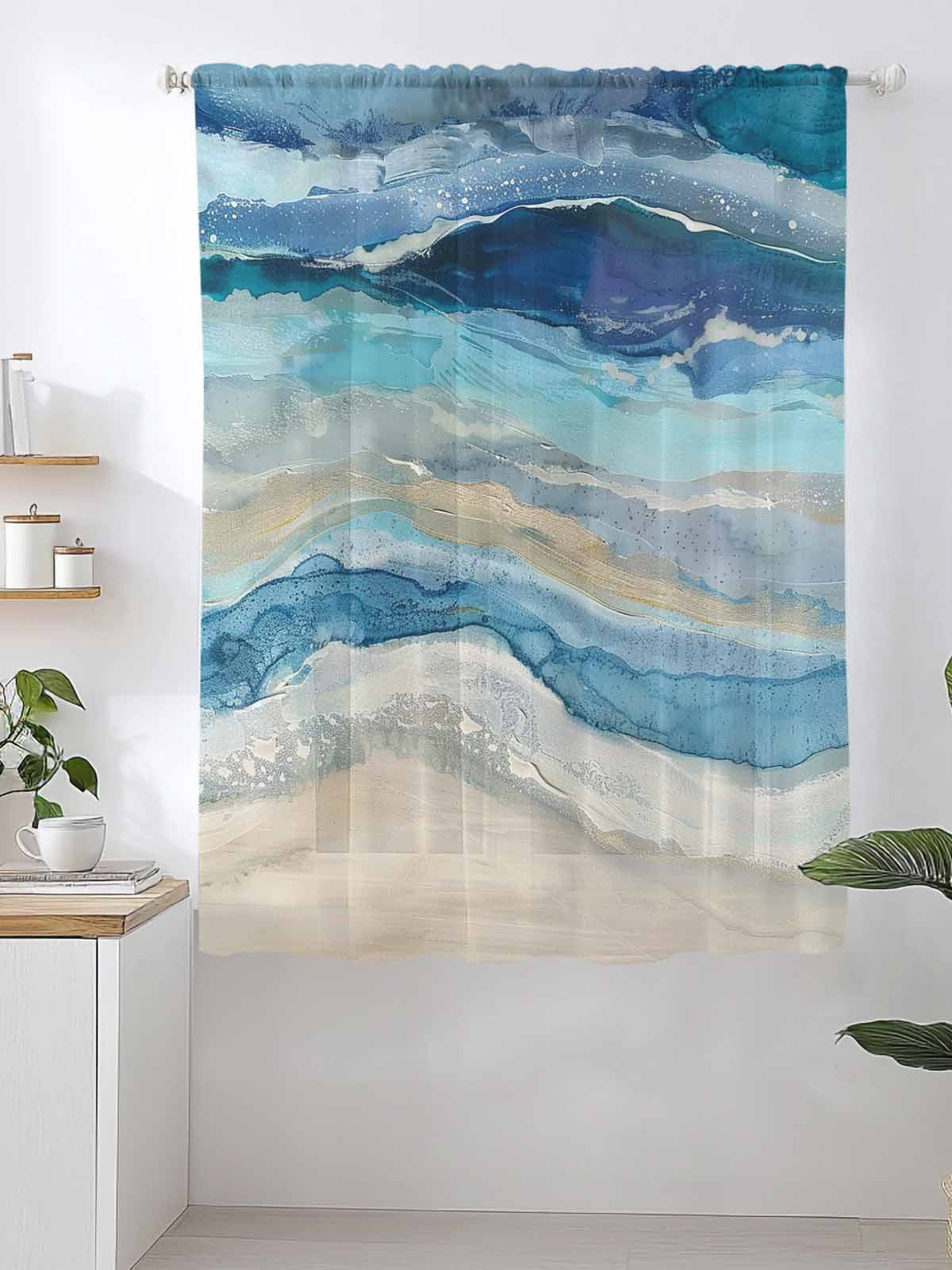 Abstract Blue Sheer Curtains 72 Inch Long 1 Panel Gradient Beach Ocean ...