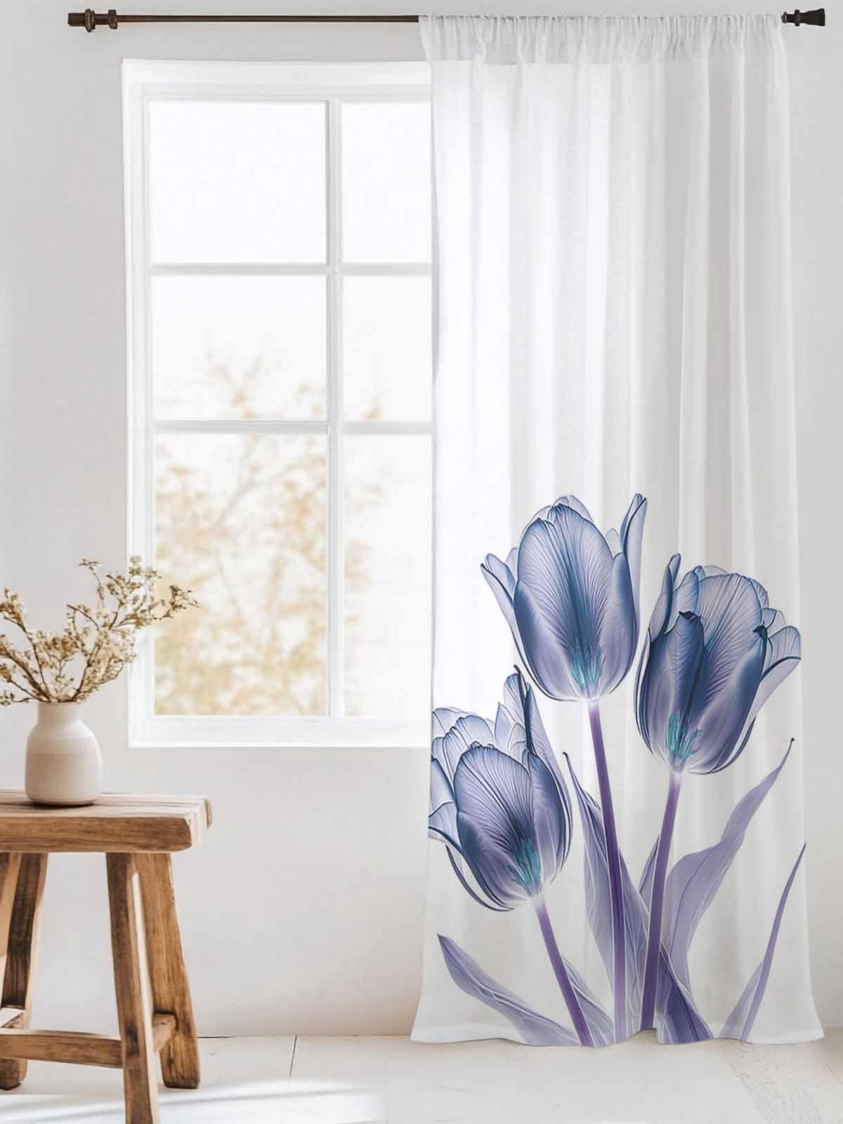 Abstract Blue Sheer Curtains 84 Inch Long 1 Panel Tulip Ray White ...