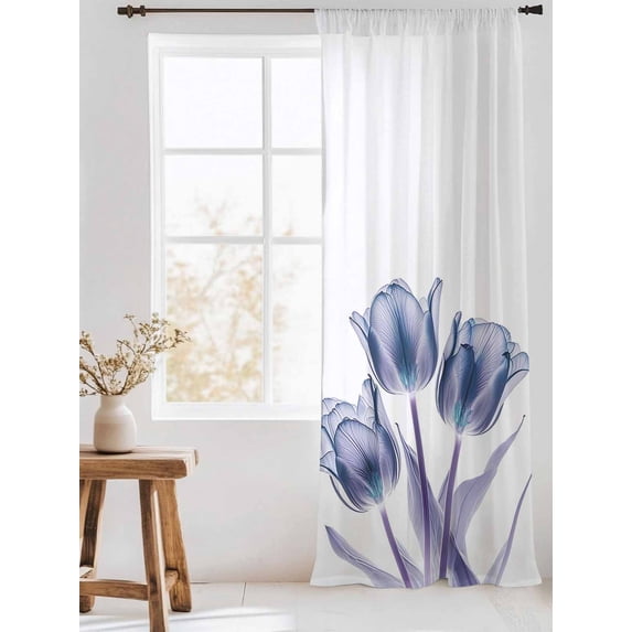Abstract Blue Sheer Curtains 84 Inch Long 1 Panel Tulip Ray White ...