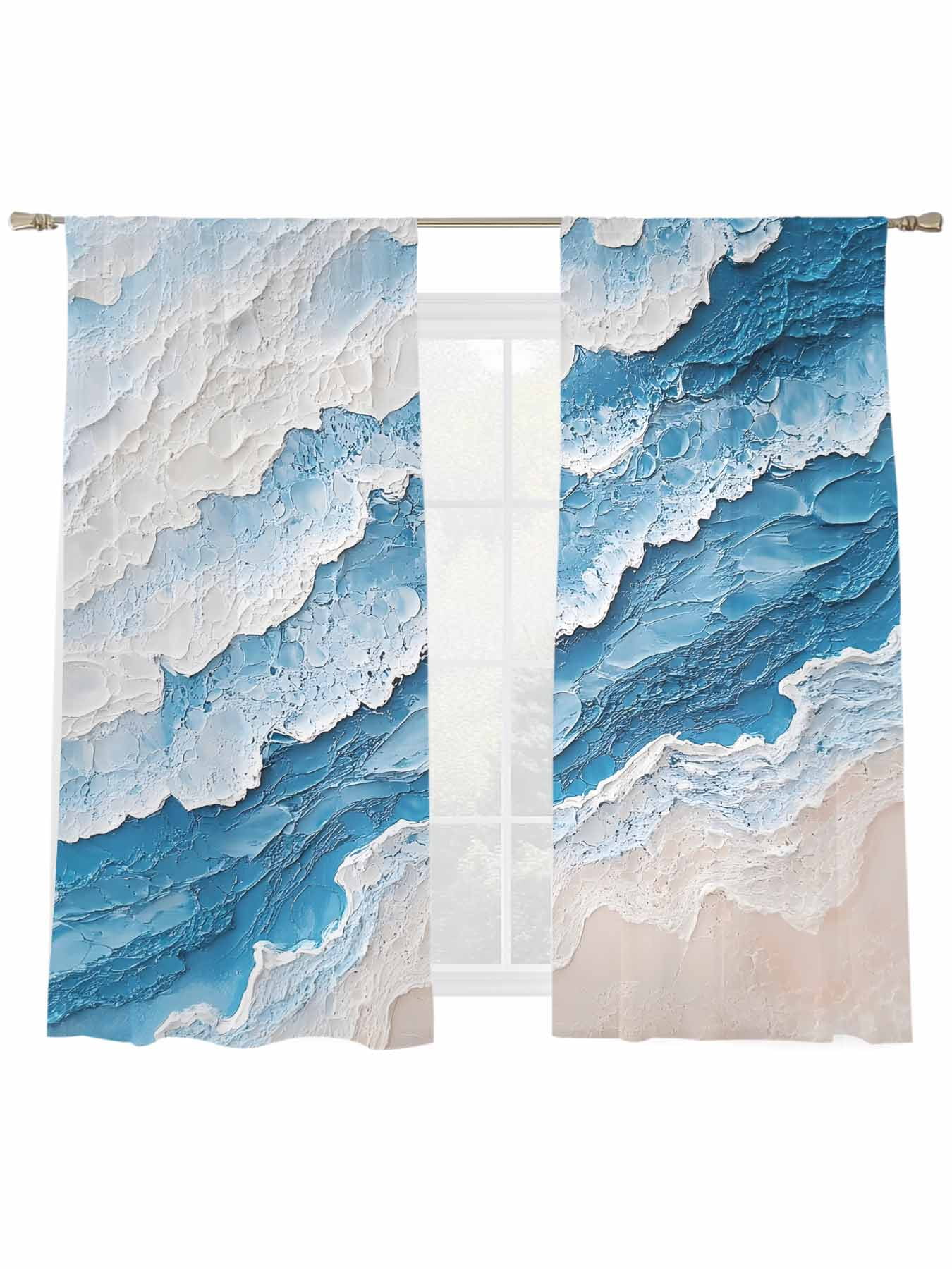 Abstract Blue Sheer Curtains for Living Room Bedroom, Light-filtering ...
