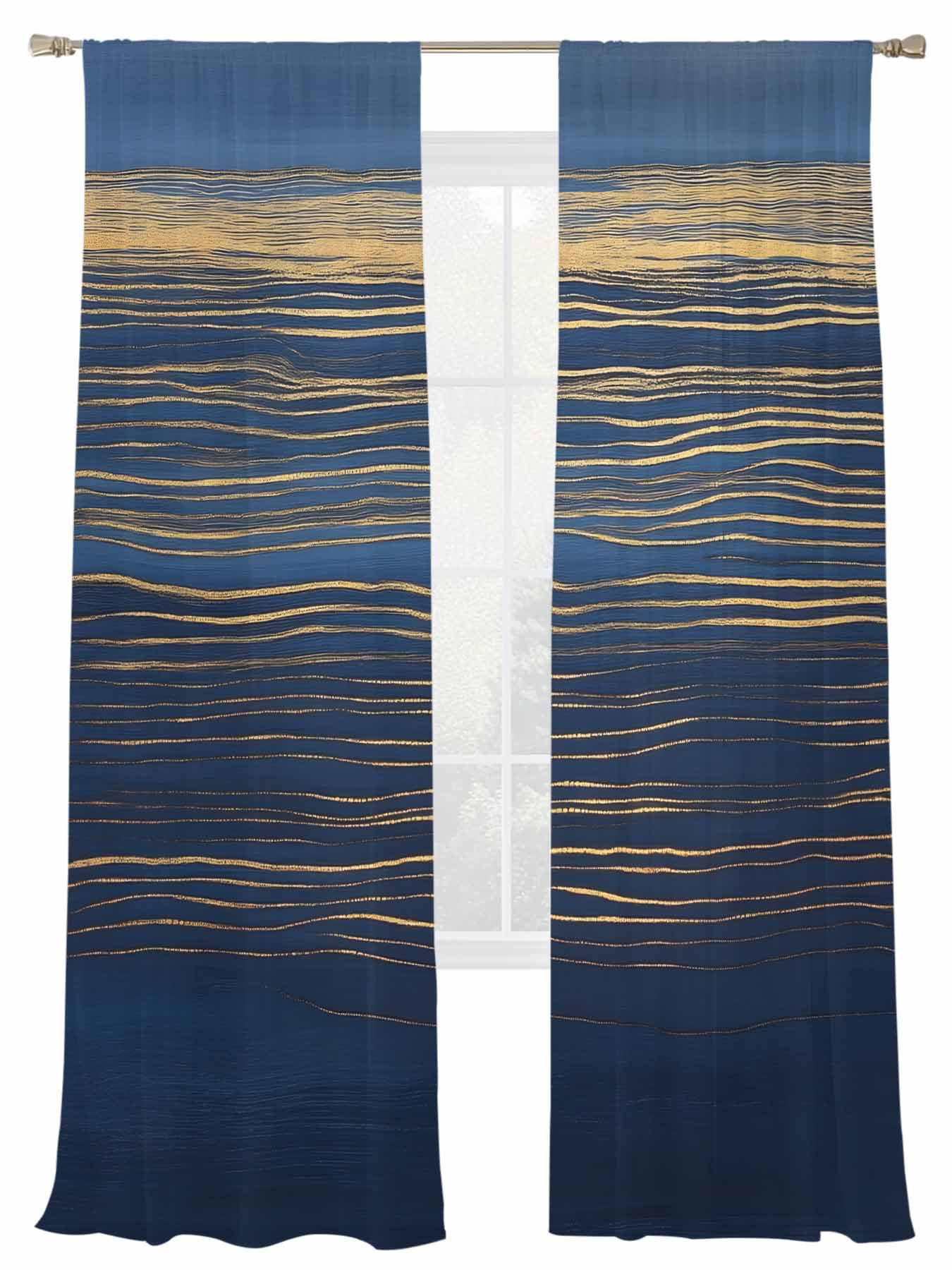 Abstract Blue Sheer Curtains for Living Room Bedroom, Light-filtering ...