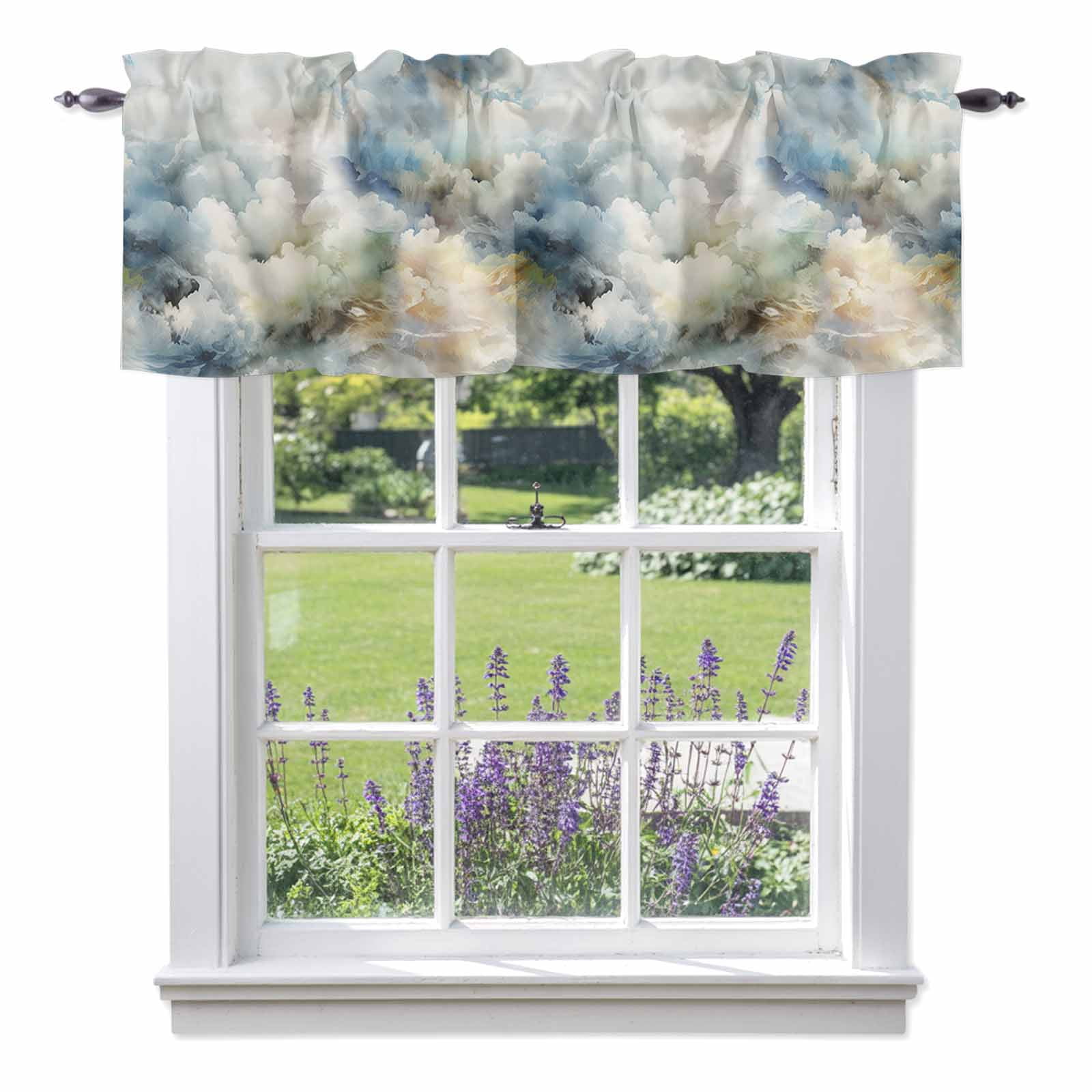 Abstract Blue Sky White Cloud Valances for Windows,Rod Pocket Valance ...