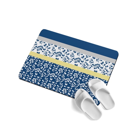 Abstract Blue Soft Diatomaceous Earth Mat, Yellow Stripes Floral Plant ...