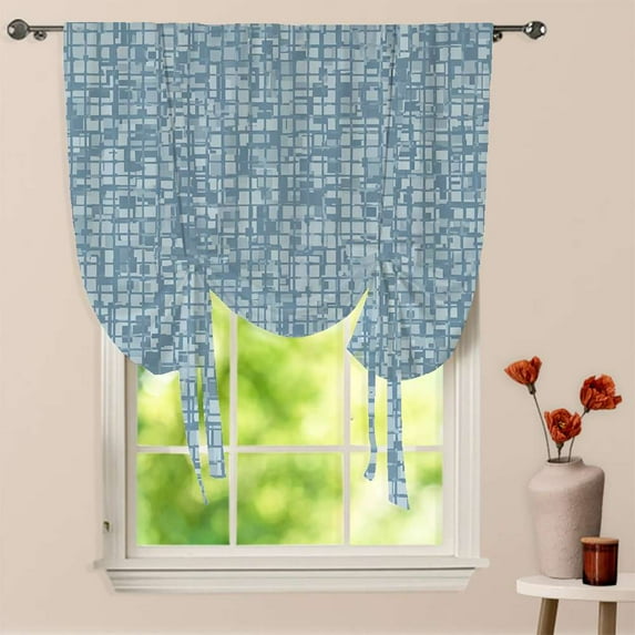 Abstract Blue Square Grid Pattern Window Curtain for Living Room Roman ...