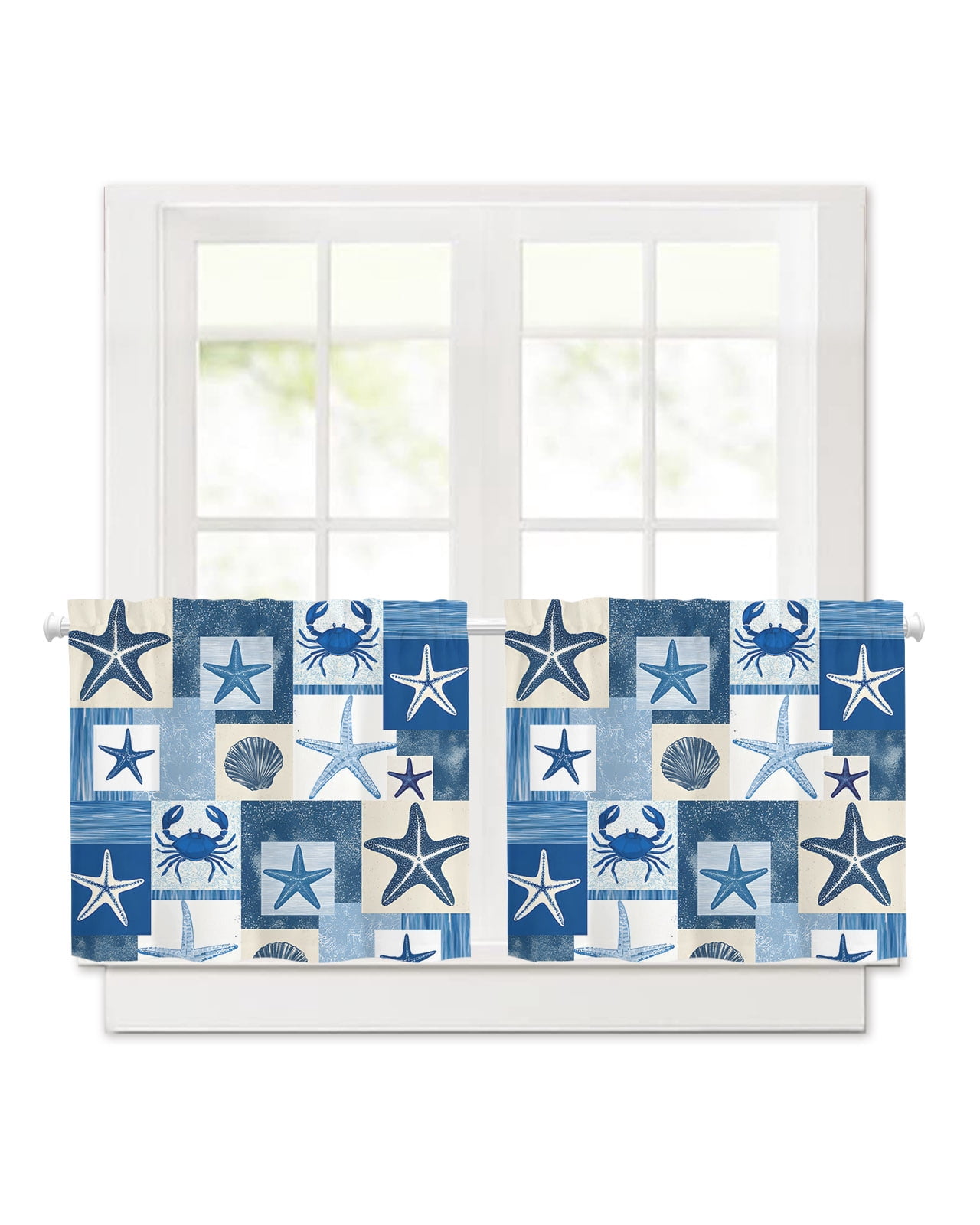 Abstract Blue Starfish Crab Short Blackout Curtains 30 Inch Long,Summer ...