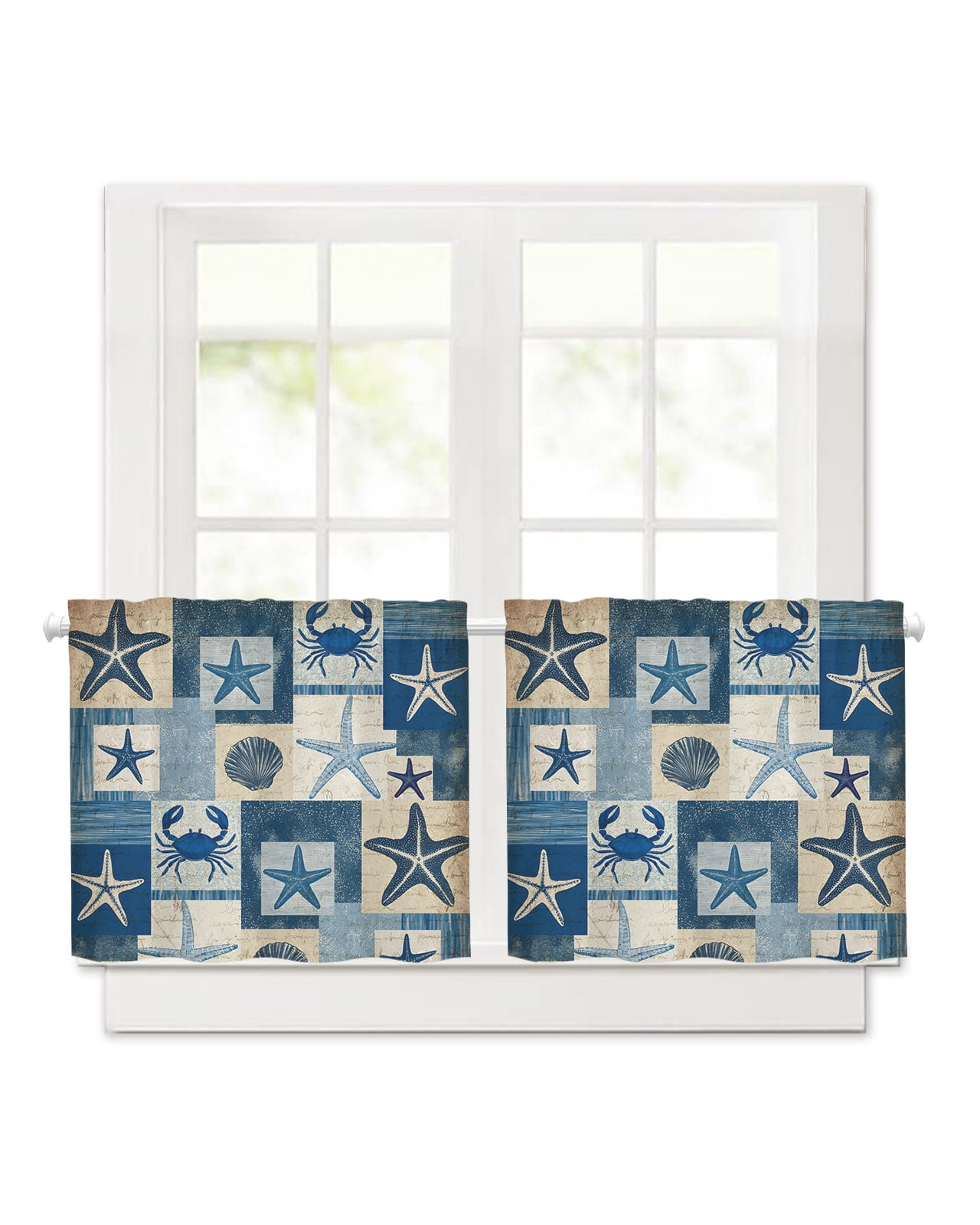 Abstract Blue Starfish Crab Short Blackout Curtains 30 Inch Long ...