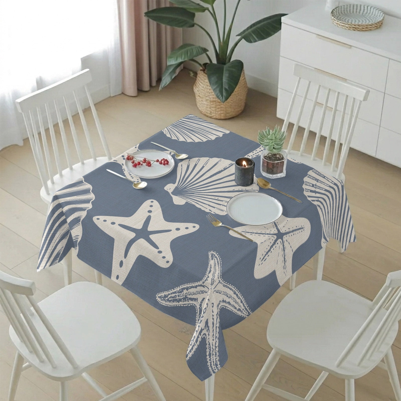 Abstract Blue Starfish Ocean Table Cloth 54x54in, Waterproof Square ...