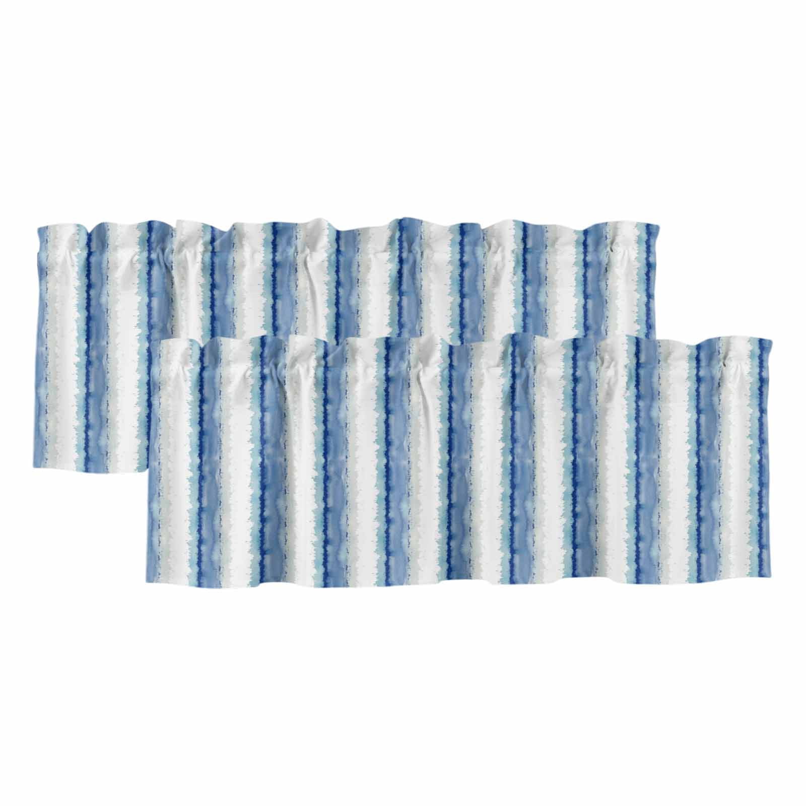 Abstract Blue Stripes 2 Panels Kitchen Valance, Minimalist Faded Denim ...