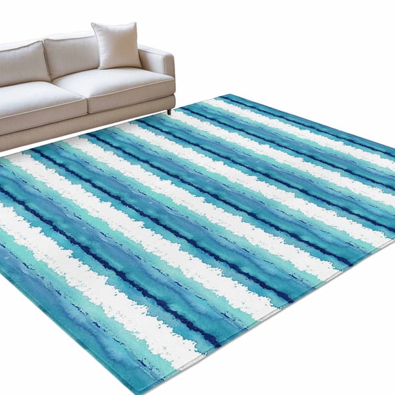 Abstract Blue Stripes Area Rugs 4x6ft Minimalist Blue White Striped ...