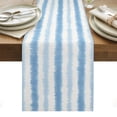 Abstract Blue Stripes Cotton Linen Table Runner Rustic Watercolor Denim ...