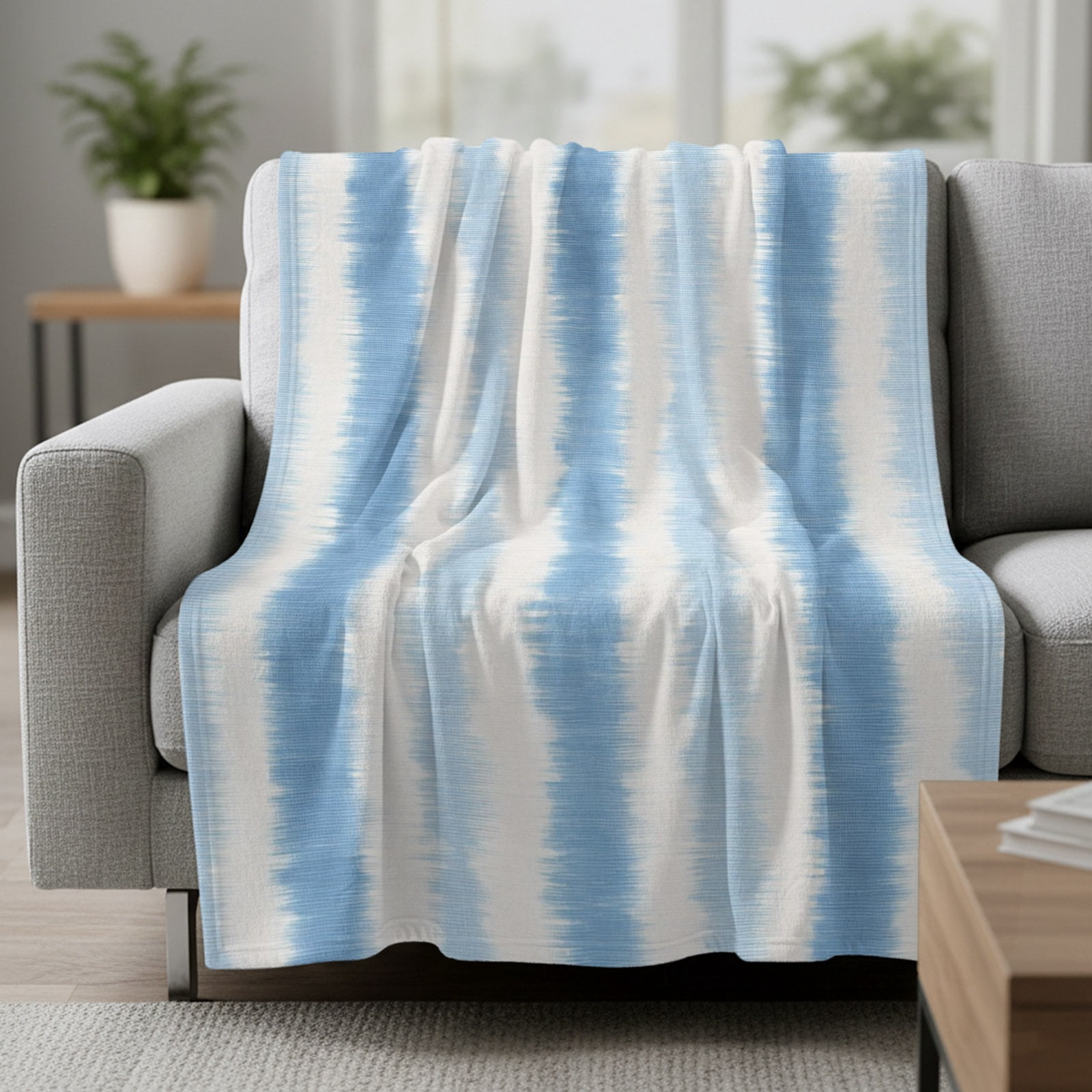 Abstract Blue Stripes Fleece Throw Blanket Rustic Watercolor Denim ...