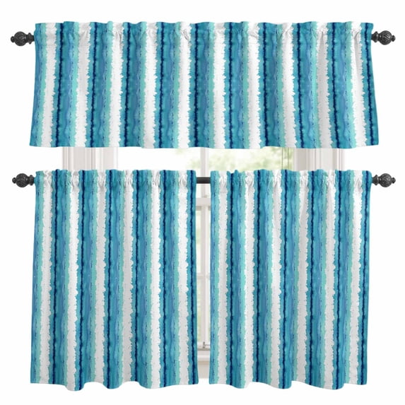 Abstract Blue Stripes Kitchen Curtains and Valances Set, Minimalist ...