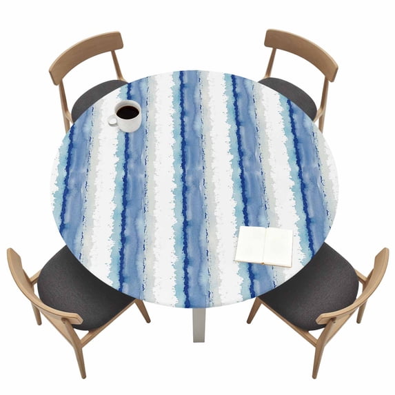 Abstract Blue Stripes Round Fitted Table Cover Minimalist Faded Denim ...