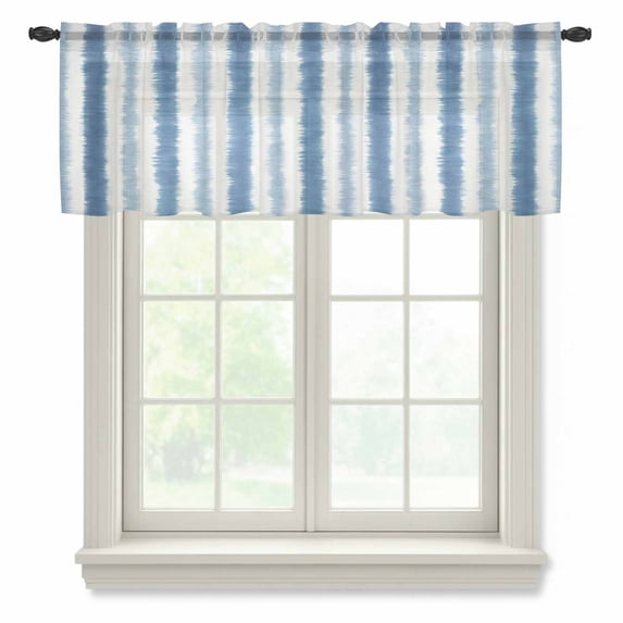 Abstract Blue Stripes Semi Sheer Valance Curtains, Rustic Navy Denim ...