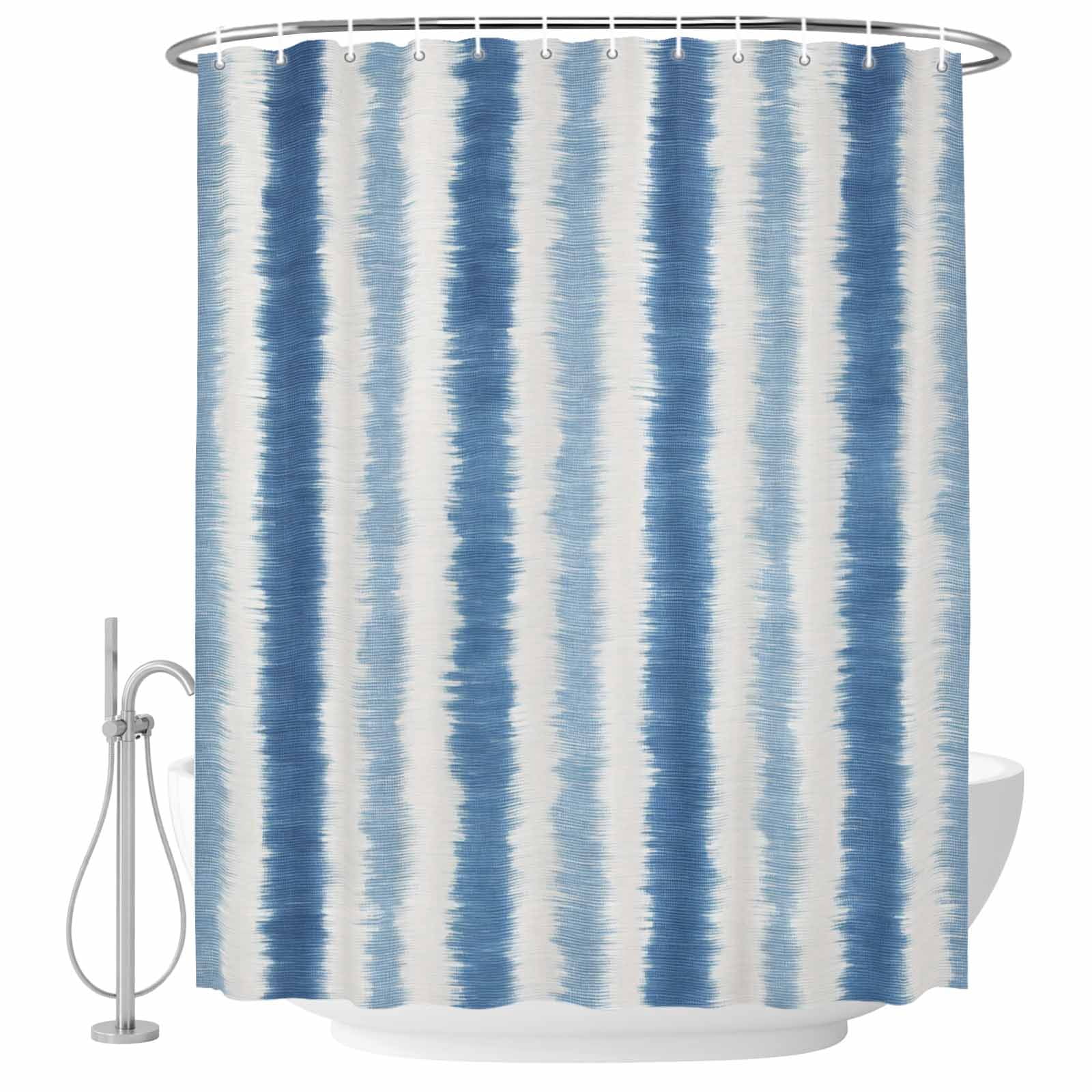 Abstract Blue Stripes Shower Curtain Set with Hooks, Rustic Navy Denim ...