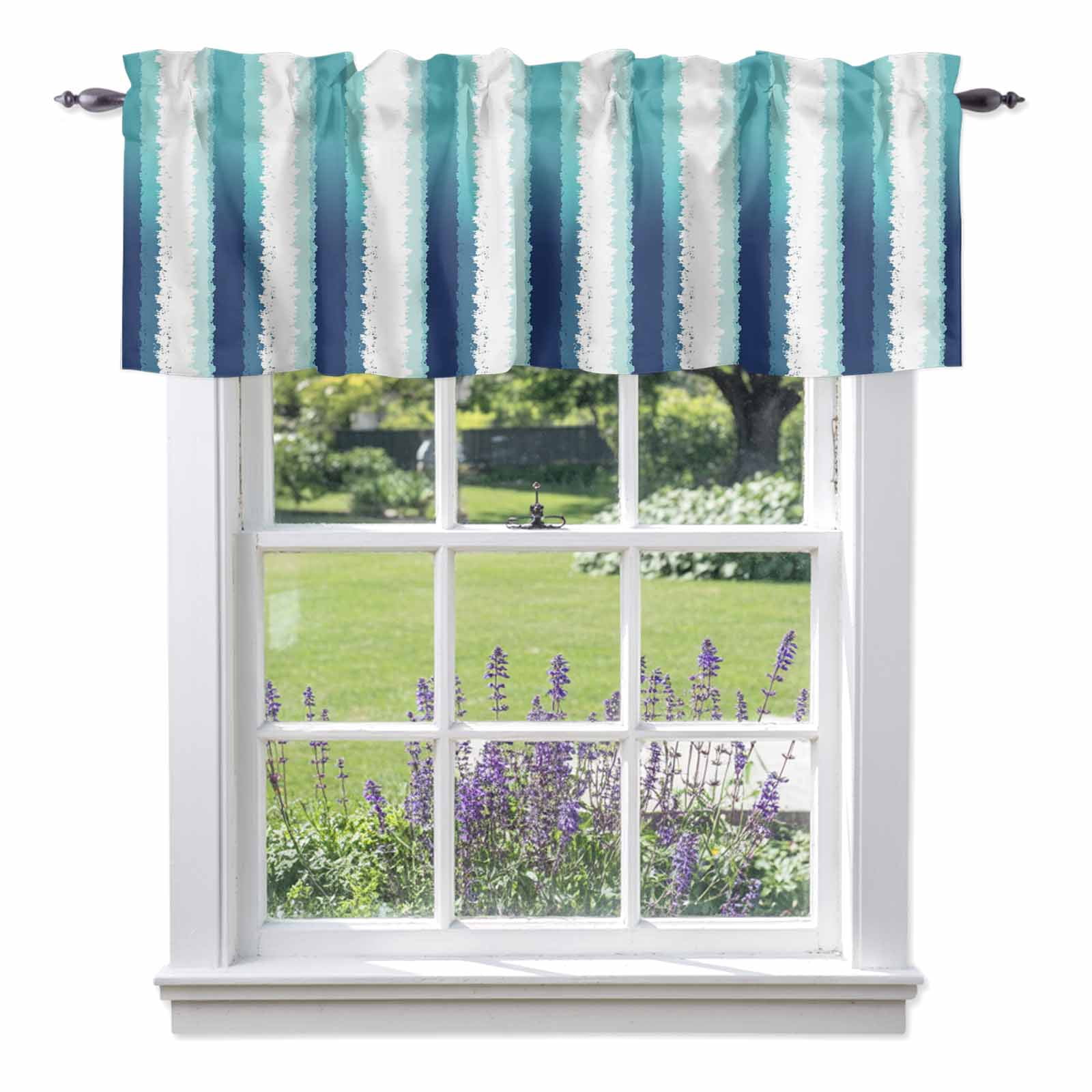Abstract Blue Stripes Valances for Windows Minimalist Navy Blue Striped ...