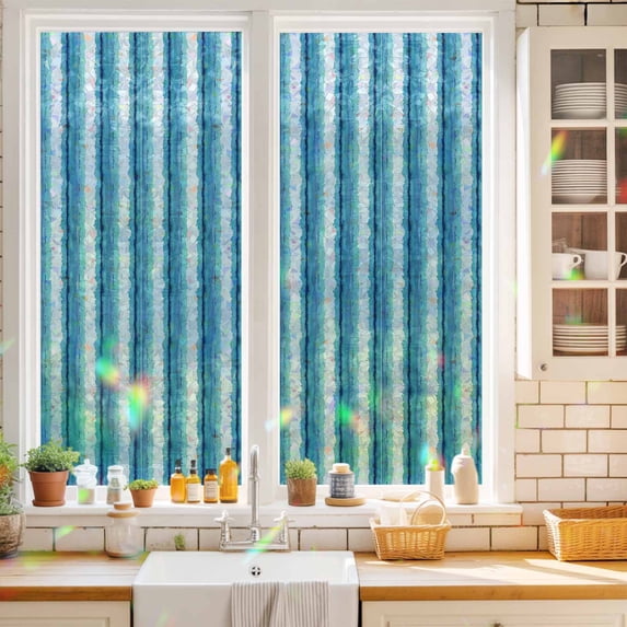 Abstract Blue Stripes Window Privacy Film Minimalist Blue White Striped ...