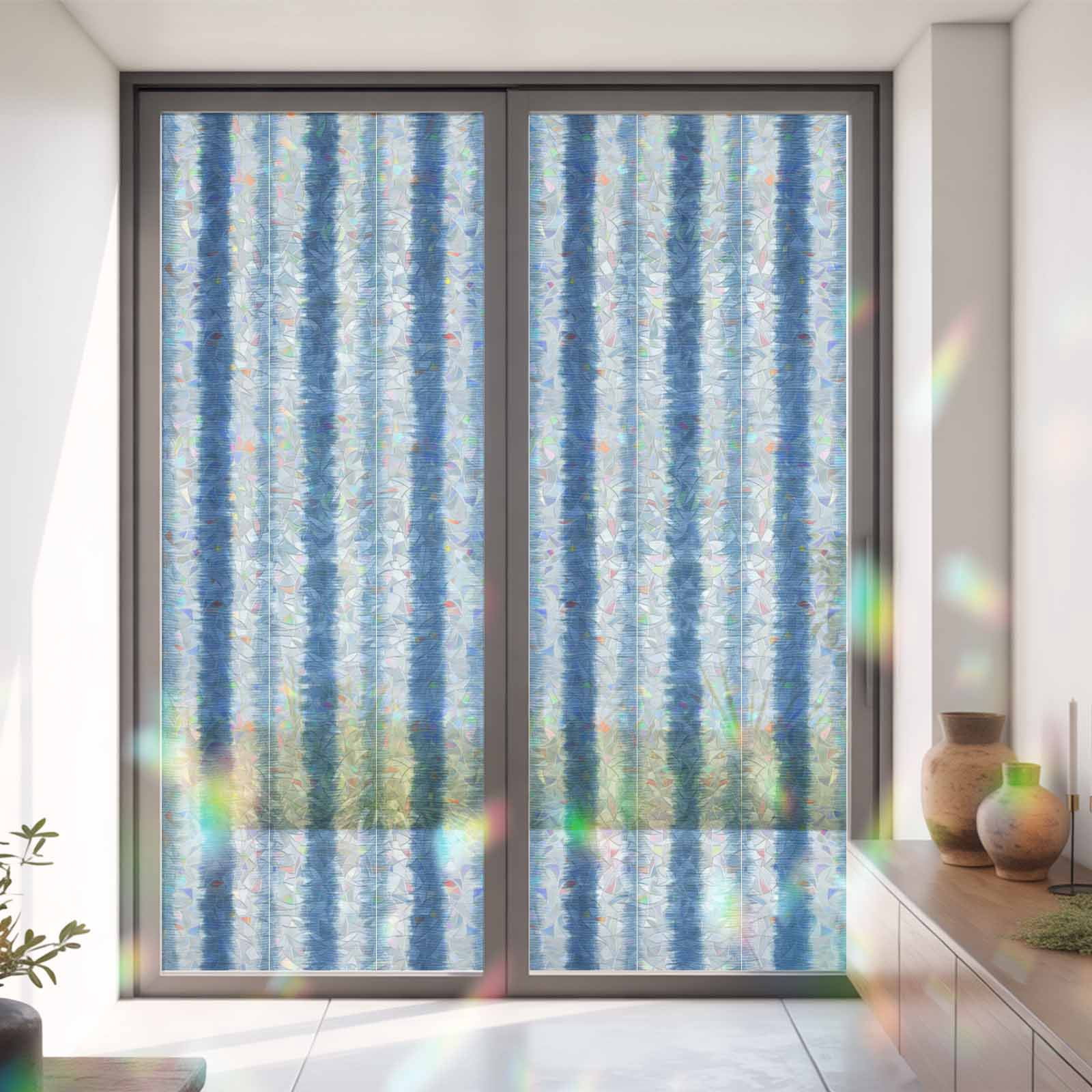 Abstract Blue Stripes Window Privacy Film Rustic Navy Denim Striped ...