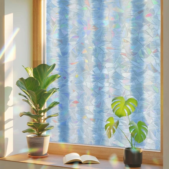 Abstract Blue Stripes Window Privacy Film, Rustic Watercolor Denim ...